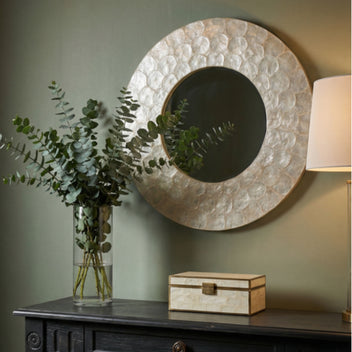 Jemma Round Capiz Shell Mirror Decorative Boho Wall Accent – East at Main