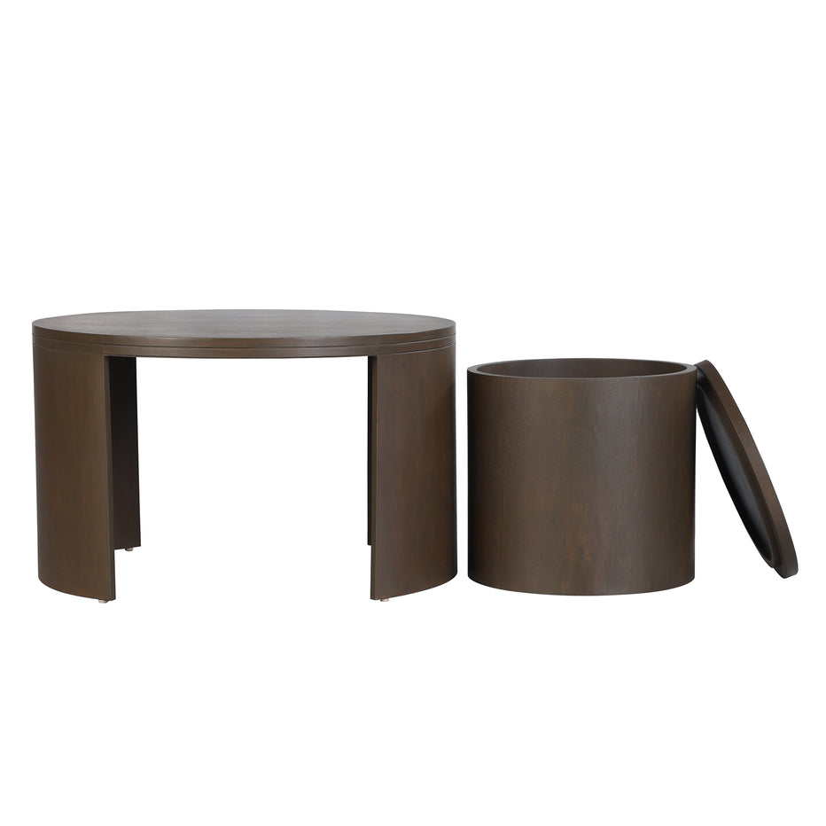 Cyrus Round Storage Coffee Table and Nesting Stool – East at Main