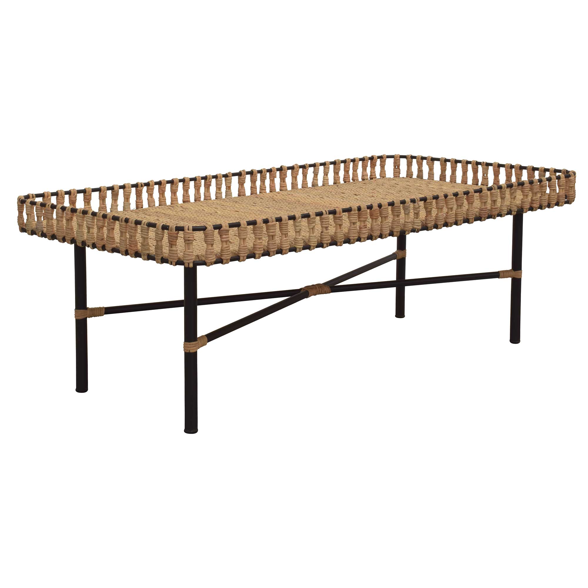 Rectangular Handwoven Rattan and Iron Coffee Wicker Table – East at Main