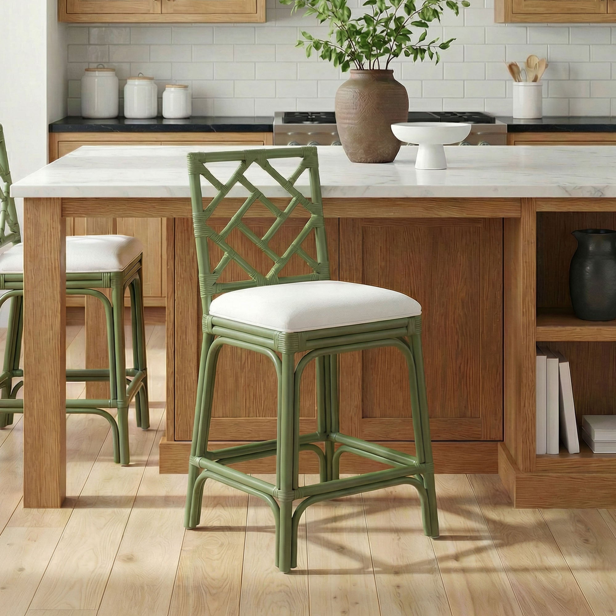 Stacie Rattan Lattice Back Stool | East at Main