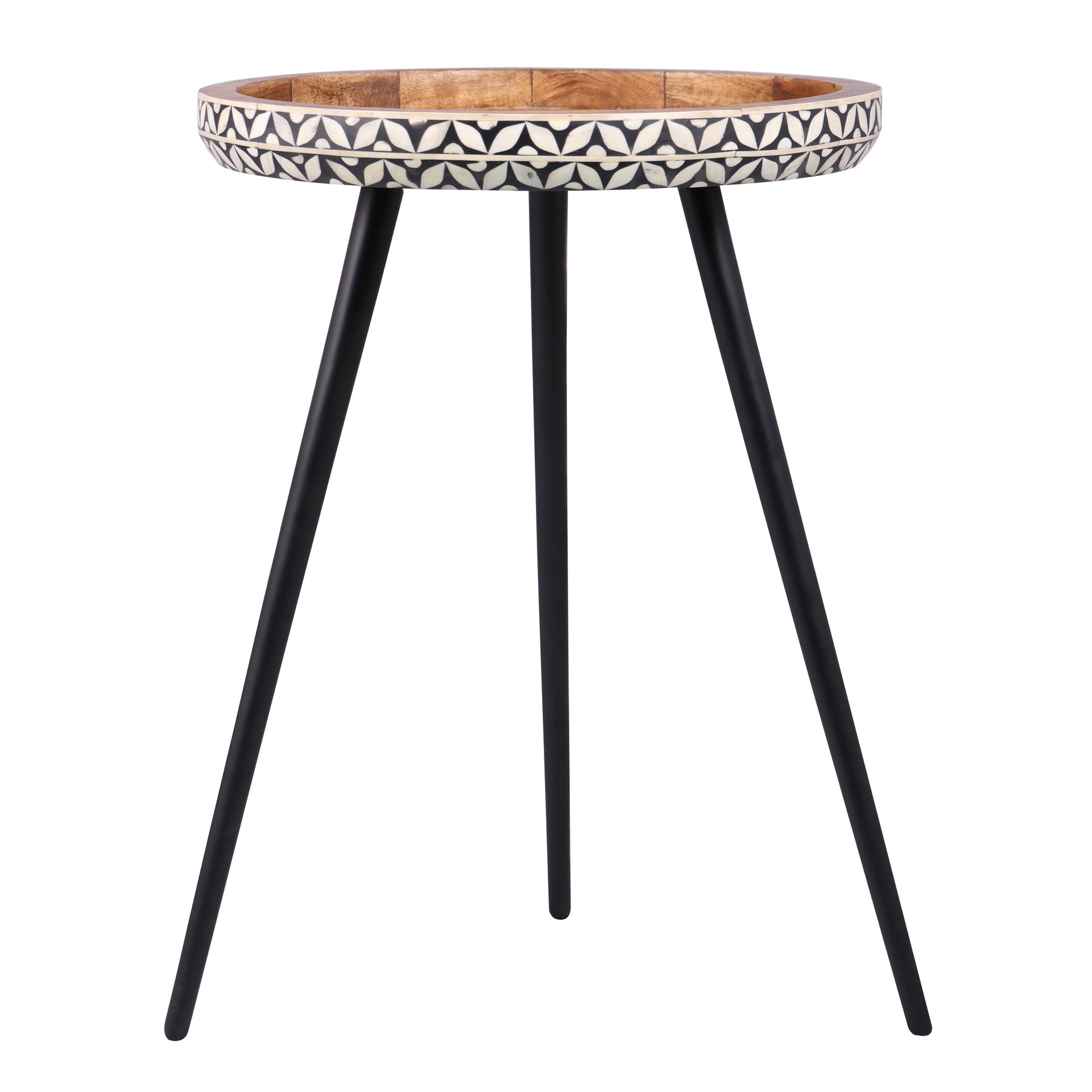 Jada Side Table – Unique Kiln-Dried Wood & Bone Inlay Accent Table with ...
