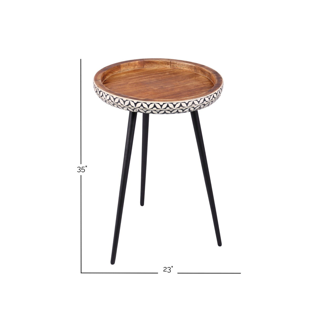 Jada Side Table – Unique Kiln-Dried Wood & Bone Inlay Accent Table with ...