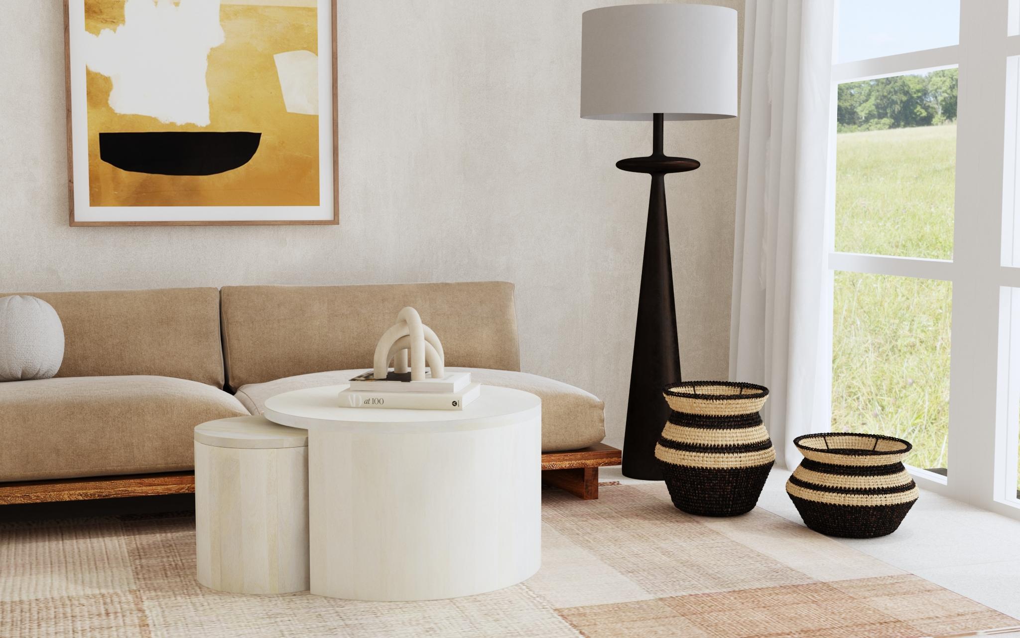 Cyrus Round Storage Coffee Table and Nesting Stool – East at Main