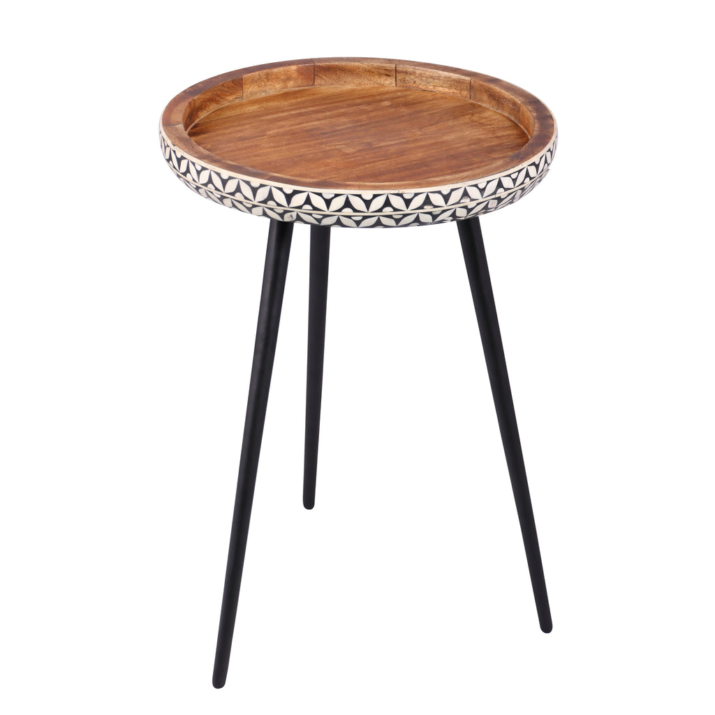 Jada Side Table – Unique Kiln-Dried Wood & Bone Inlay Accent Table with ...
