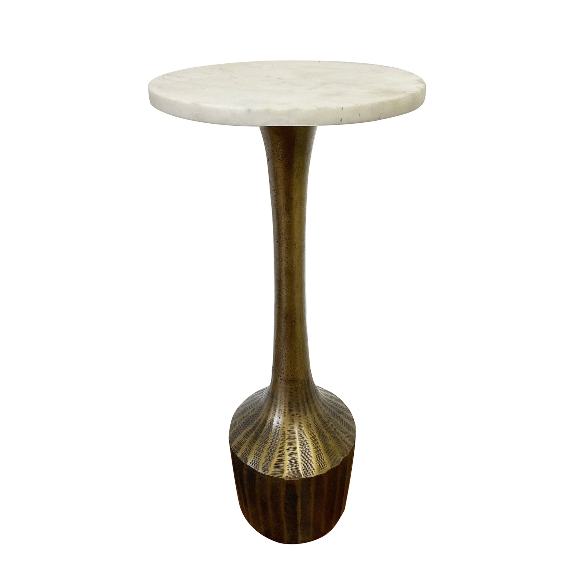 East at Main Indigo Road by Egypt Sherrod Alto Textured Metal Martini Accent Table with Marble Top Sculptural Design in Antique Bronze Finish